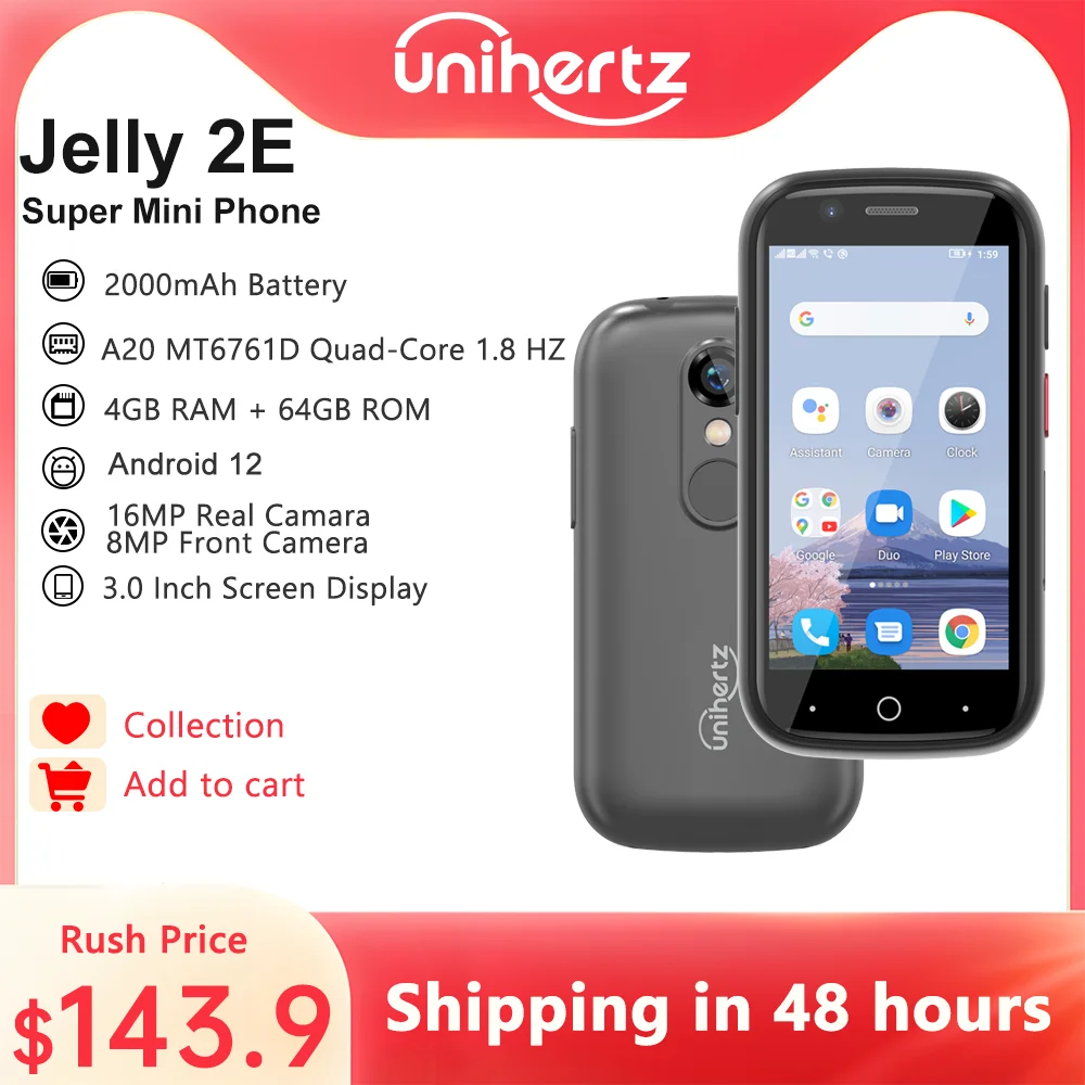 Unihertz Jelly 2E Super Mini Smartphone Android 12 Desbloqueado 4GB 64GB Telefone Móvel 2000mAh ...