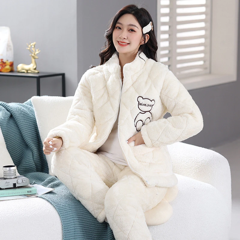 New Pajamas Women's Winter Coral Fleece Thickened And Plush Triple ...