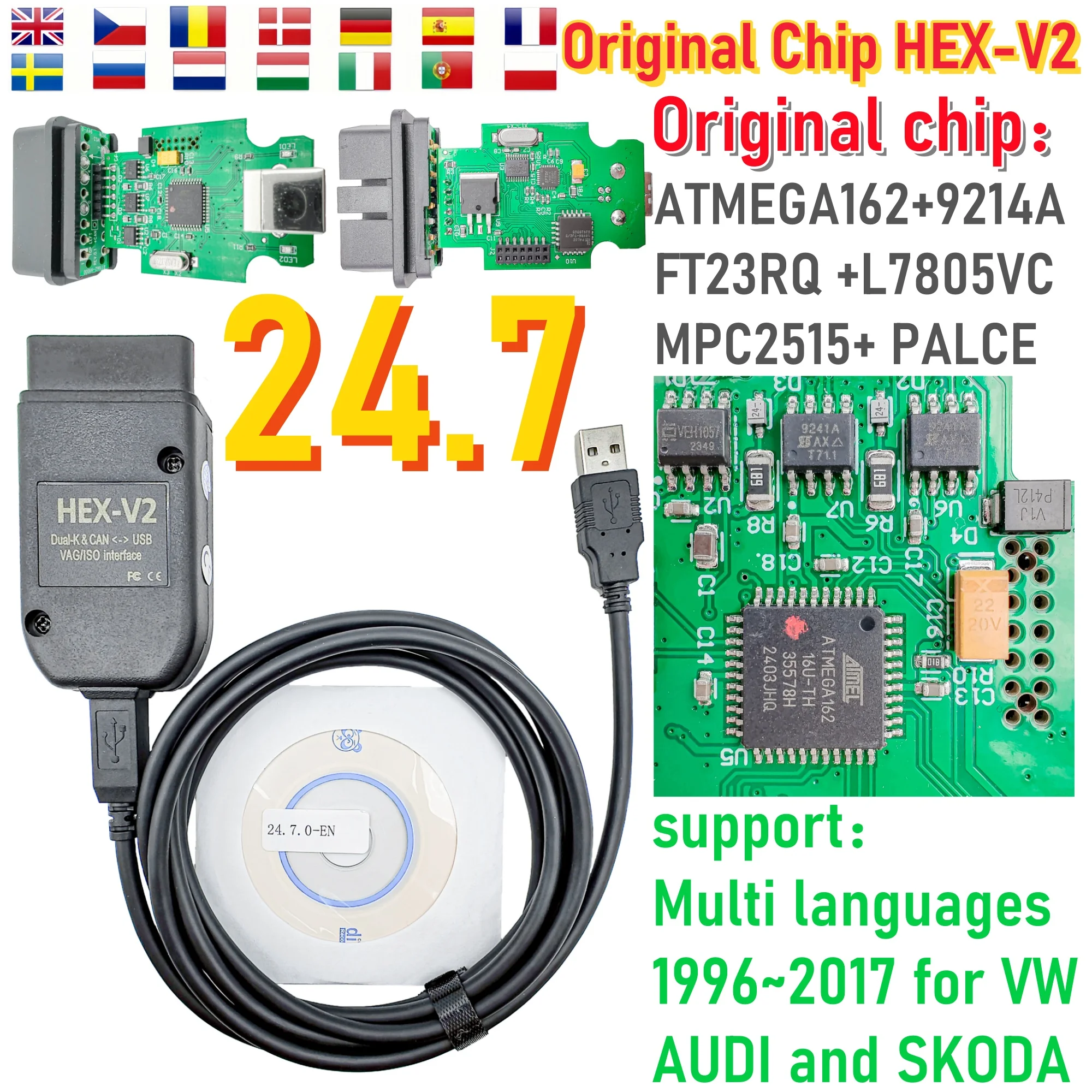 2025 Original Chip Improved HEX V2 24.7 High Quality VCDS VAGCOM ...