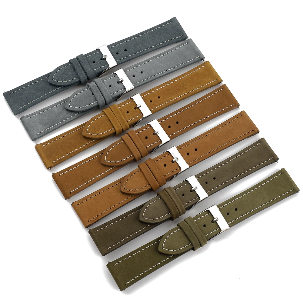 Vintage Nubuck Leather Watch Straps 16mm 18mm 19mm 20mm 21mm 22mm Quick ...