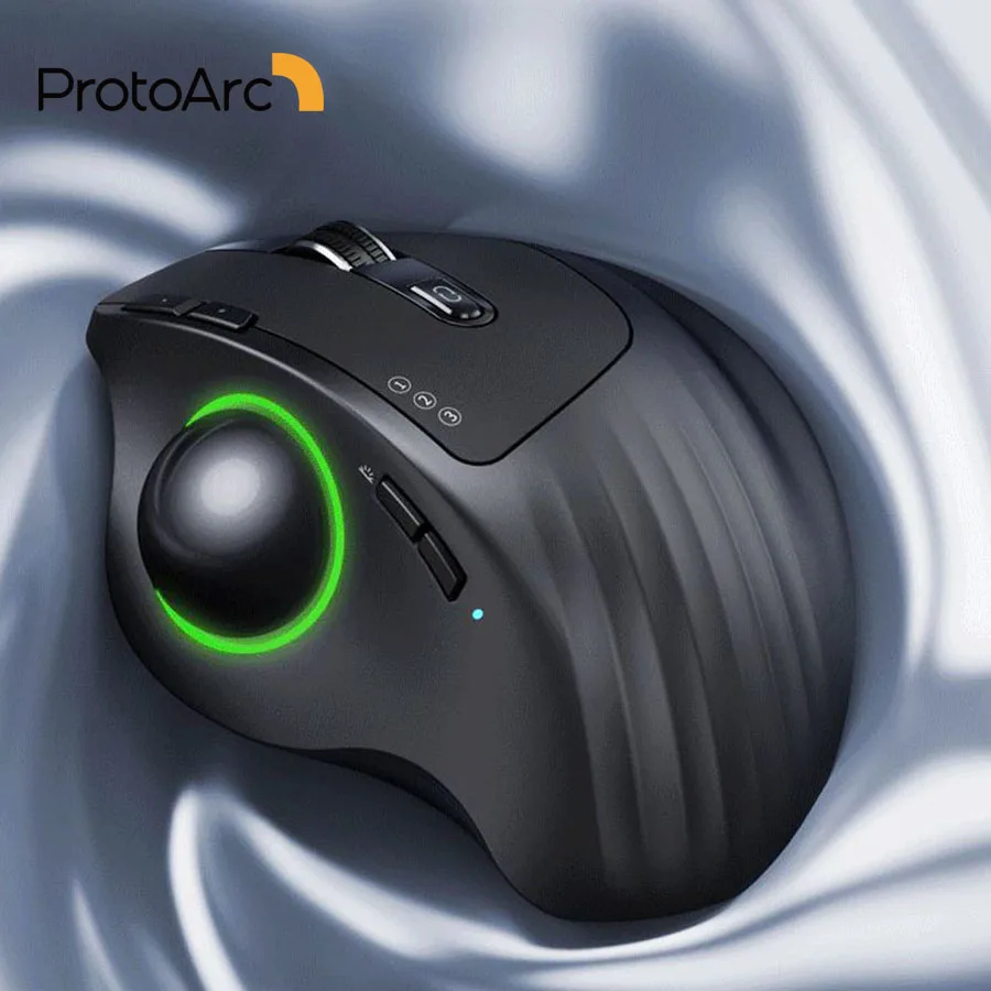 ProtoArc EM01 블루투스 무선 트랙볼 마우스, 충전식 RGB 인체 공학적 마우스, 컴퓨터 PC 아이패드 맥 윈도우용 2 ...