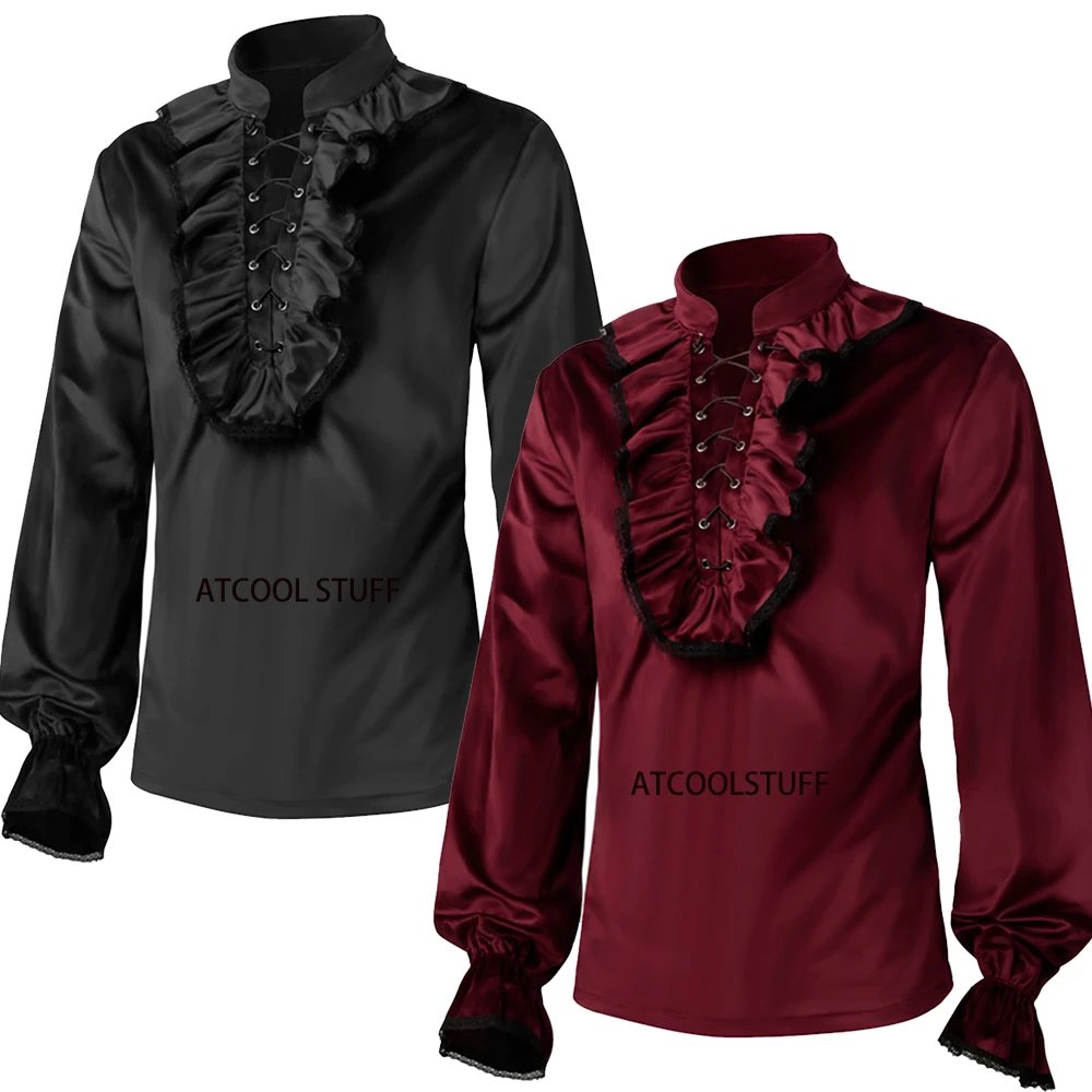 Vintage Men's Velvet Ruffle Shirts Medieval Victorian Blouse Long ...
