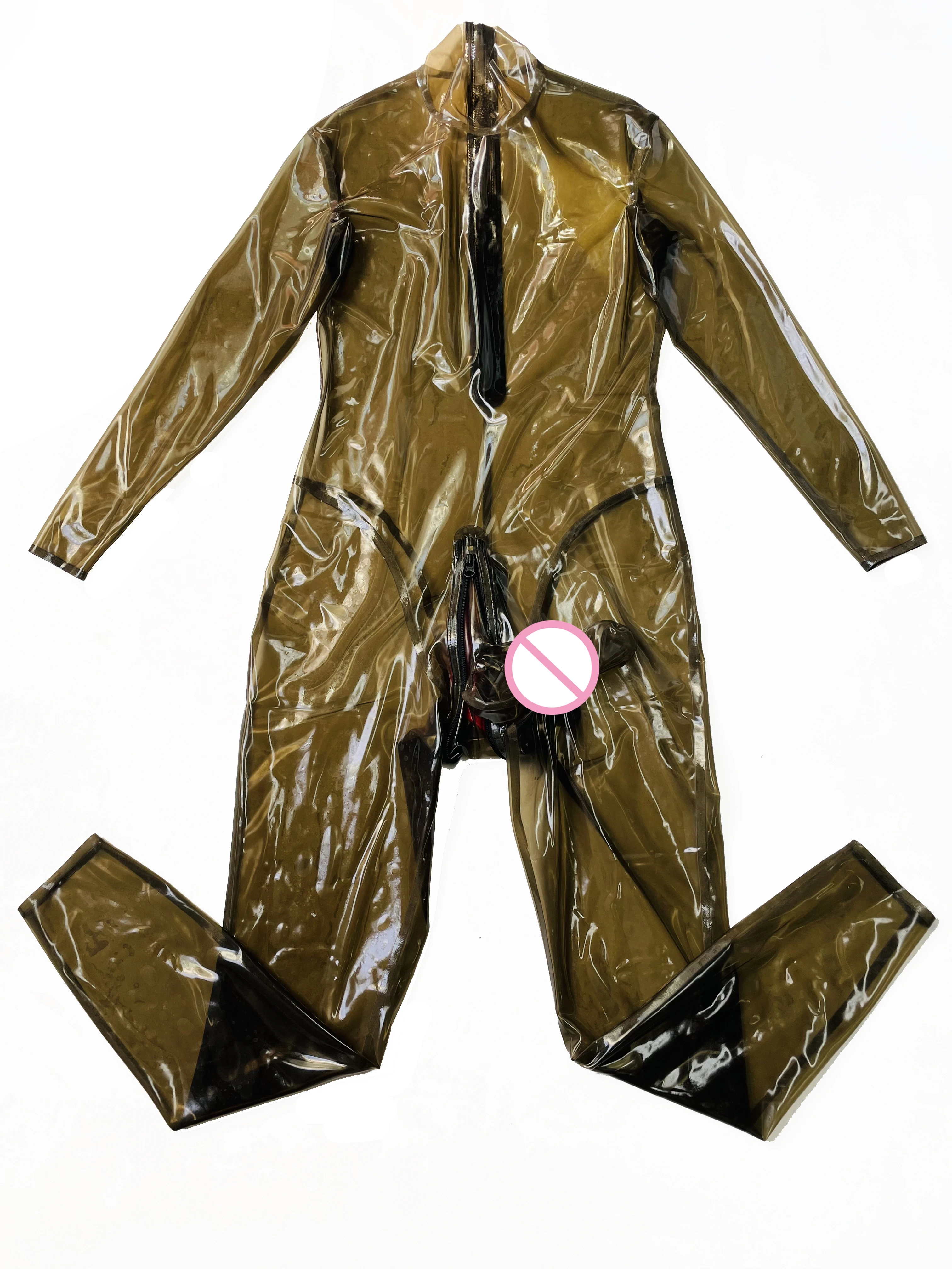 Transparent Black Latex Gummi Catsuit Codpiece Hidden Two Sheath Back ...