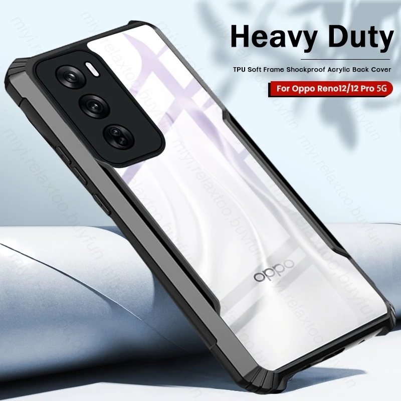 Clear-Acrylic-Back-Cover-For-Oppo-Reno12-Reno-12-Pro-5G-Case-TPU-Soft ...