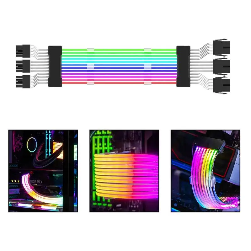 ARGB-PSU-Power-Supply-Extension-Cable-RGB-Flow-ATX-24Pin-PCIe-GPU-Dual ...