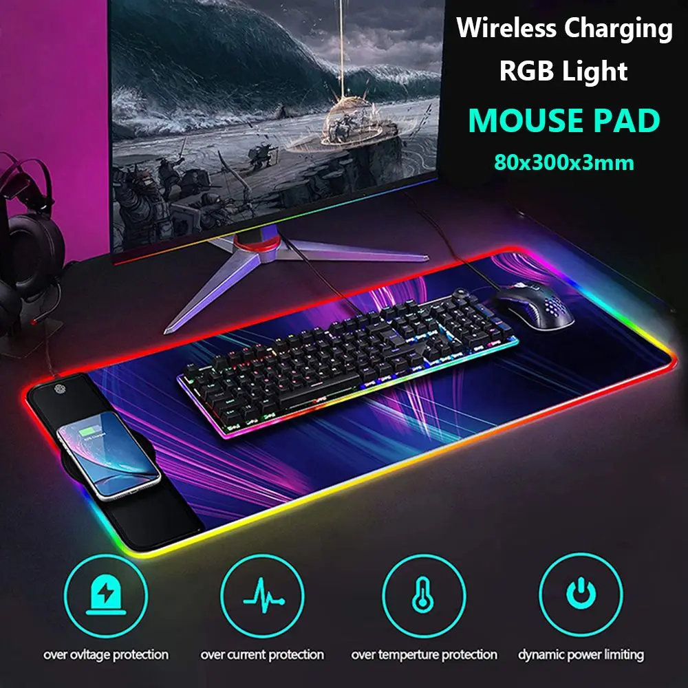 800x300mm Desktop Keyboard Mice Mat Extra Large 15W Phone Charger ...