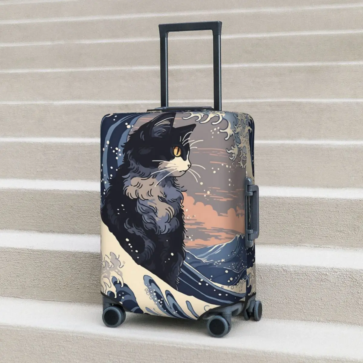 The Great Wave Suitcase Cover Cat Animal Travel Flight Strectch Luggage ...