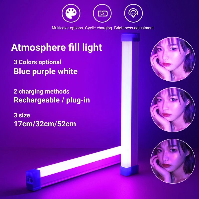 3-Colors-Fill-Light-Rechargeable-Blue-Purple-Led-Atmosphere-Photo-Live ...