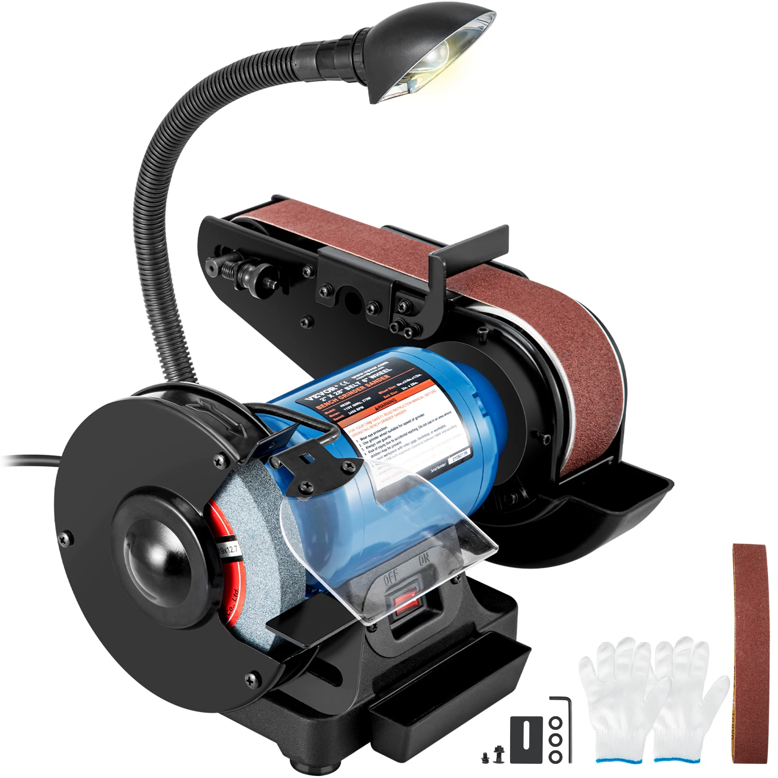 SucceBuy 6 Inch Desktop Grinding Wheel Belt Machine 250W w/ Lamp Knife ...