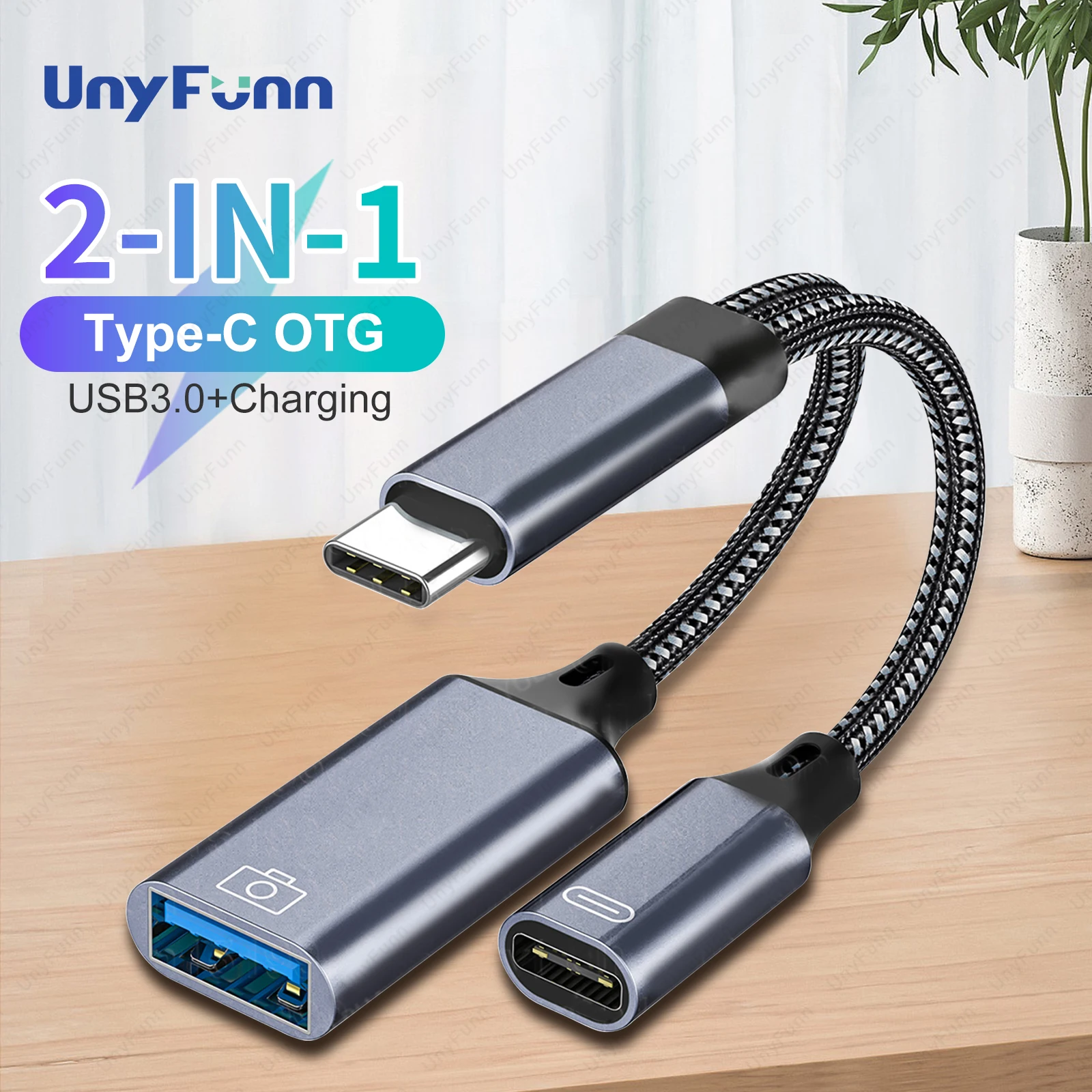 2 in 1 Type C to USB A Adapter with PD Charging Port USB C OTG Cable ...