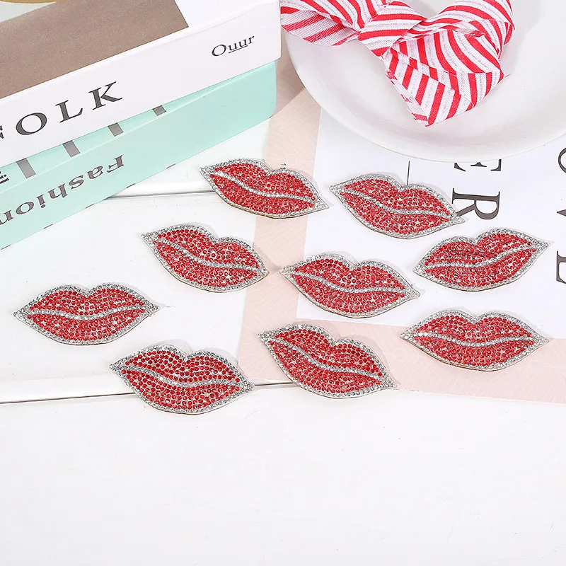 Red Sexy Lips Rhinestone Sequin Patch Diy Accessory Badges Iron-on Embroidery Sticker For ...