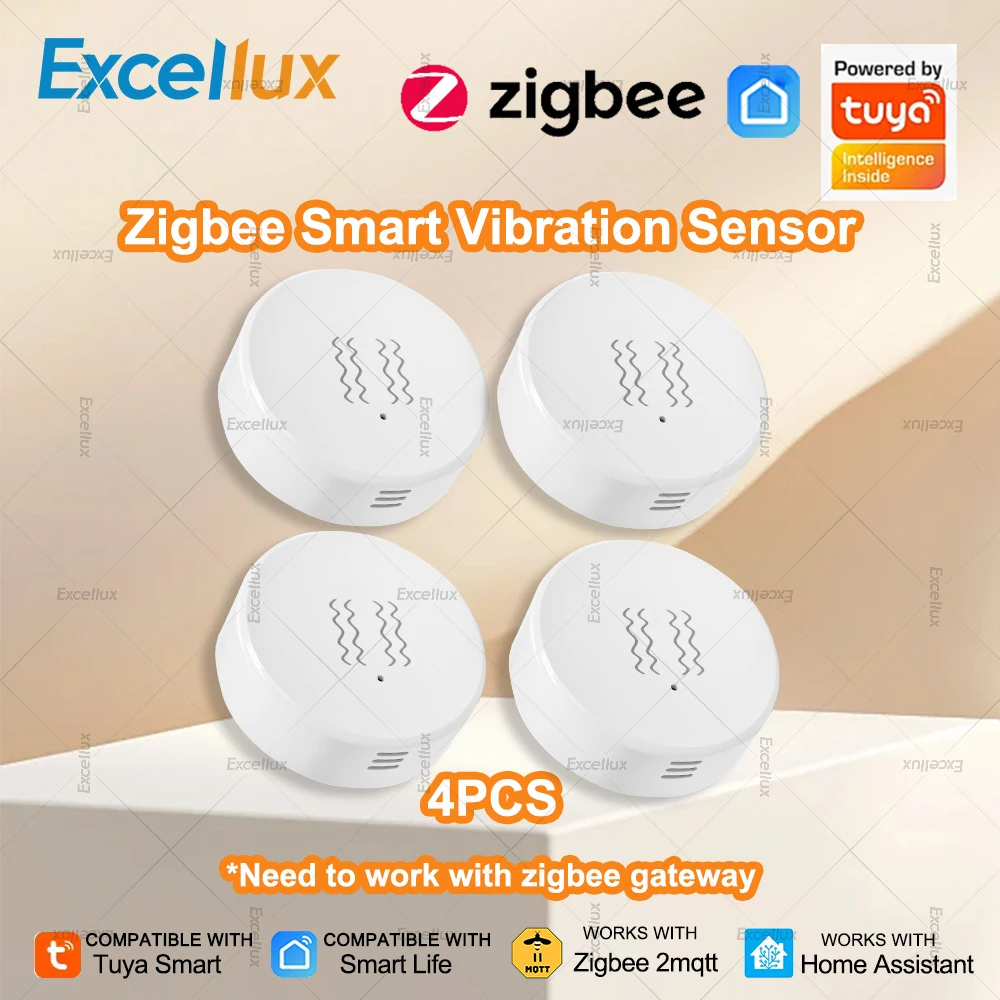 4Pcs Tuya ZigBee Smart Vibration Sensor Real Time Monitoring Tilt ...