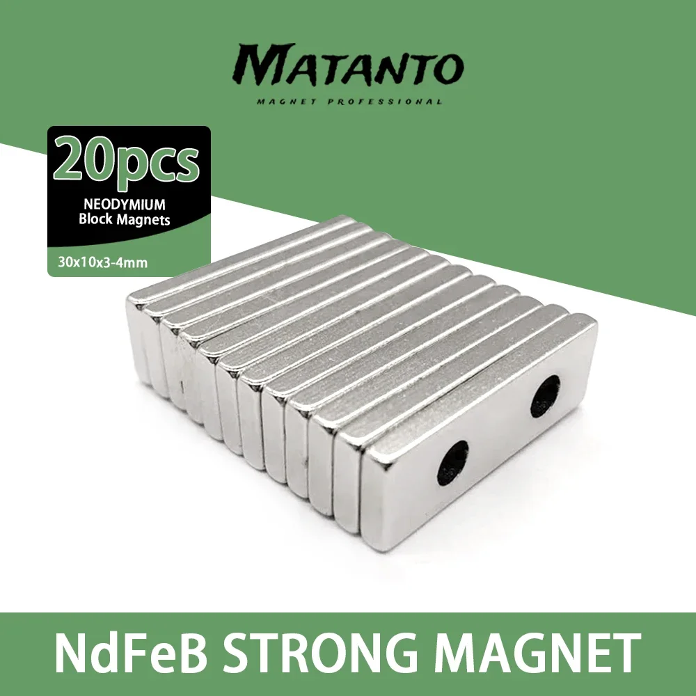 2-50PCS-30x10x3-4-mm-NdFeb-Strong-Sheet-Magnet-Hole-4mm-Block ...