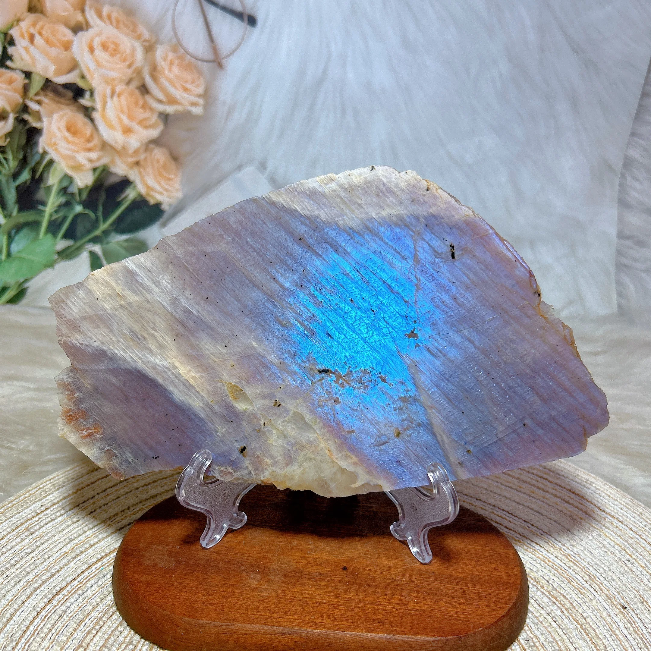 Natural-Crystal-Gem-Sunstone-With-Blue-Flashy-Moonstone-Slab-Gemstones ...