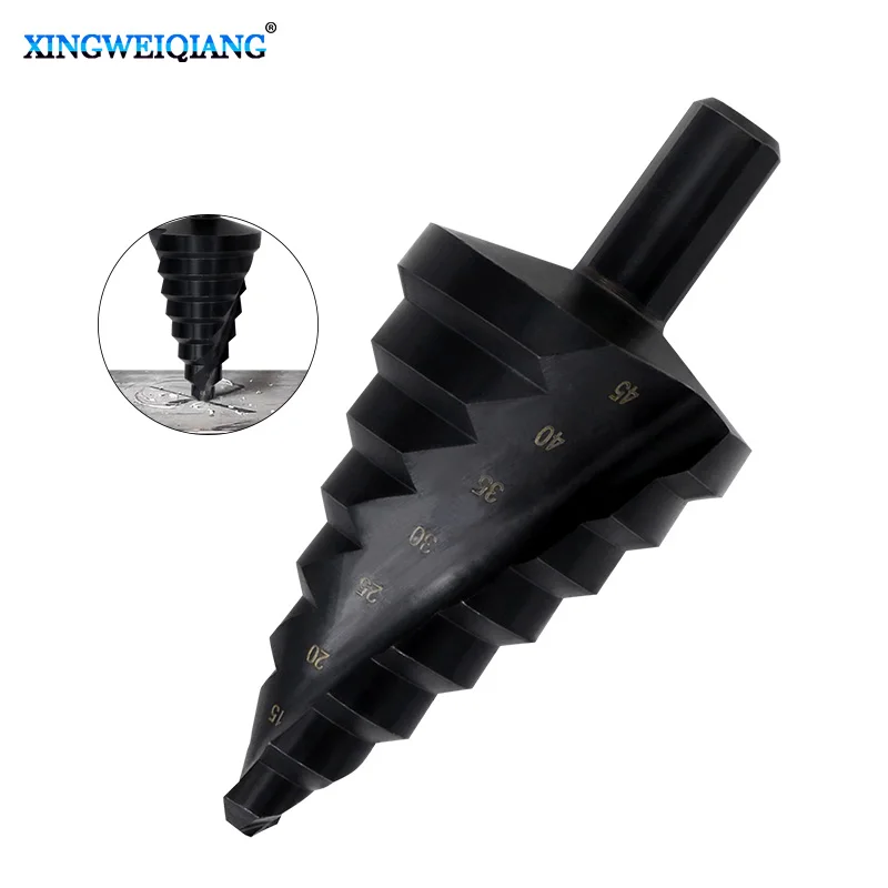 Hss-Spiral-Grooved-Step-Cone-Drill-Bit-10-45mm-Nitriding-Coated-Step ...