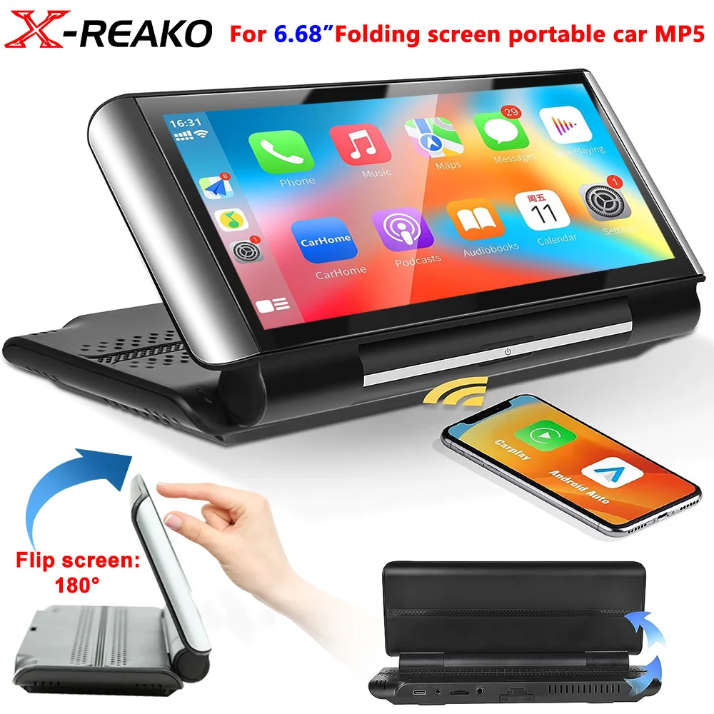 MP5 Car Radio Portable 180° Folding Screen Multimedia Player Wireless ...