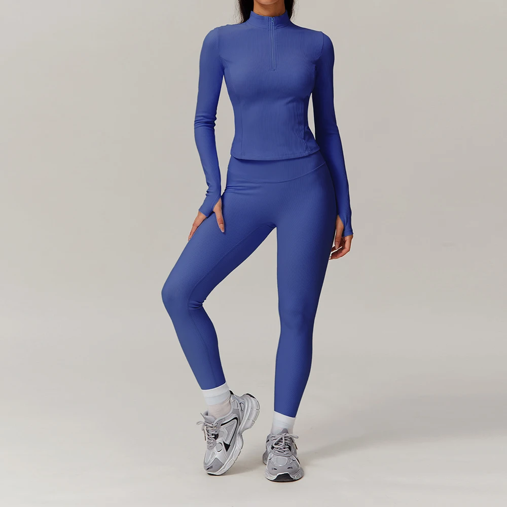 2PCS-Women-Seamless-Yoga-Set-Workout-Clothes-Long-Sleeve-Gym-Crop-Top-High-Waist-Leggings ...