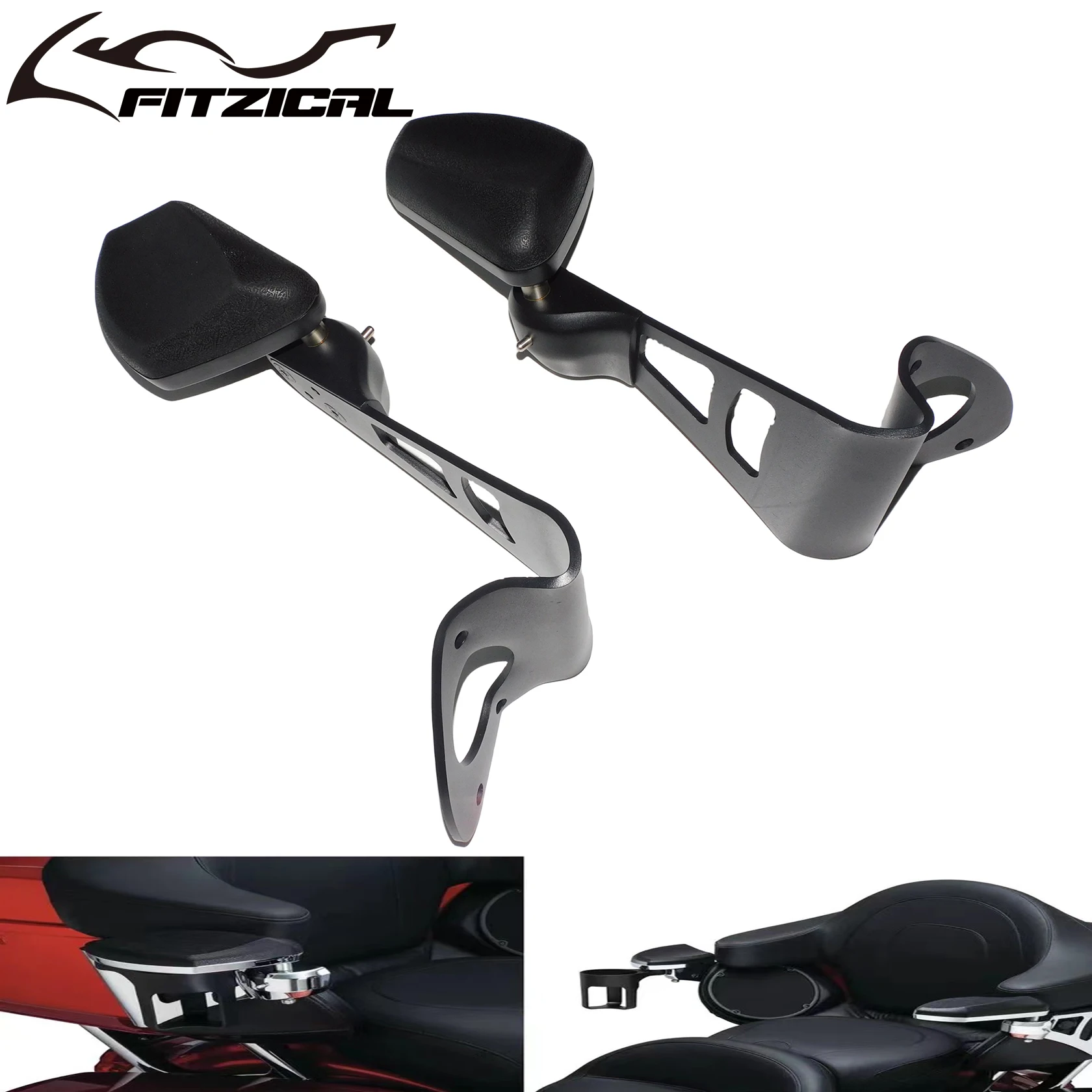 Motorcycle Black Adjustable Passenger Armrests Arm Rests W/ Cup Holder ...