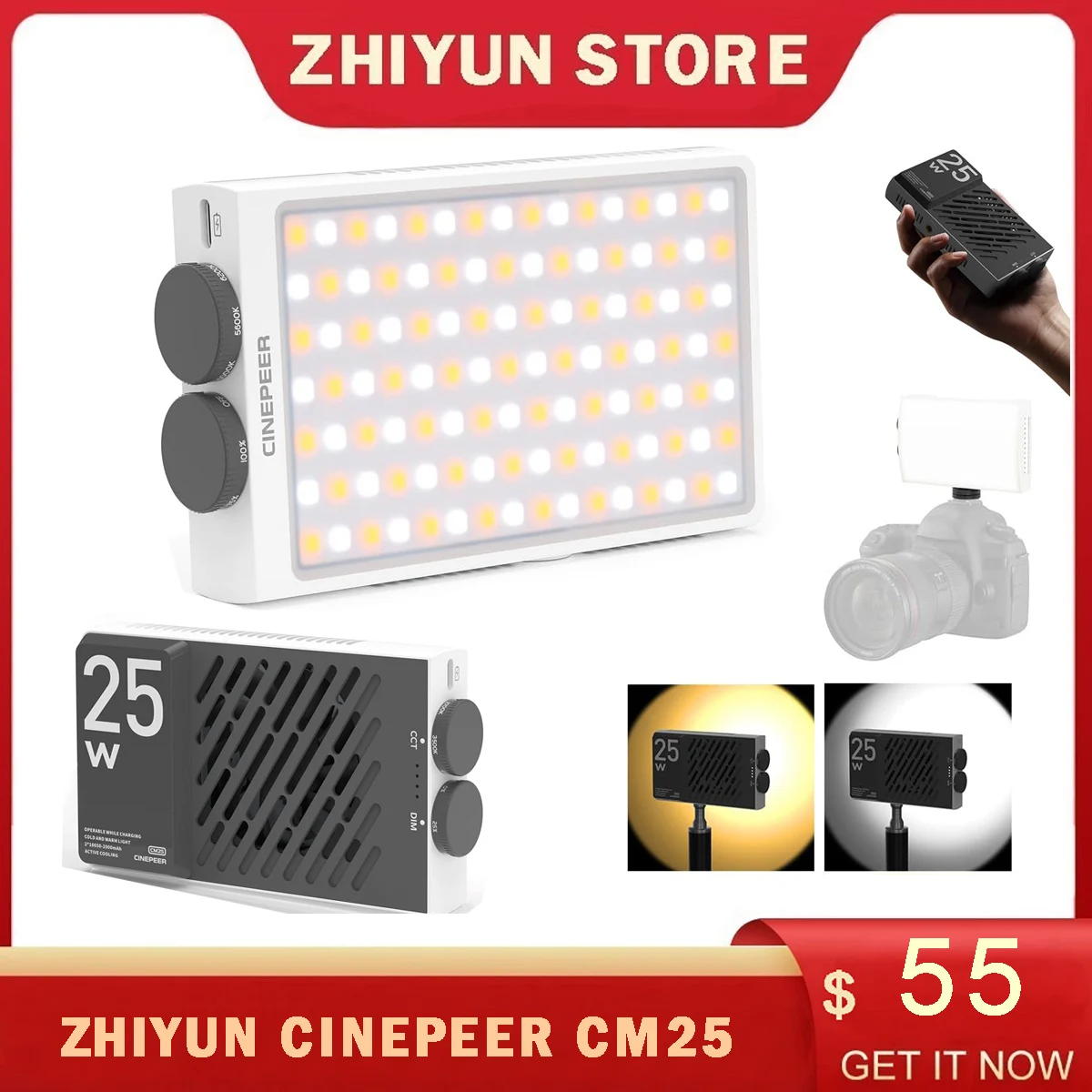 ZHIYUN-CINEPEER-CM25-25W-LED-Video-Light-Pocket-Sized-Mini-Portable ...