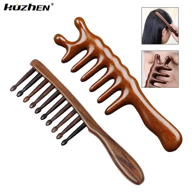 1Pc Natural Wooden Comb Meridian Massage Anti-static No-snags Wide ...