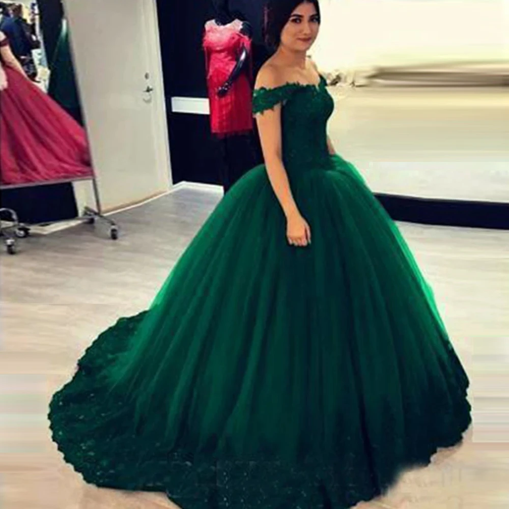 Angelsbridep Emerald Green Tulle Dubai Arabic Ball Gown Quinceanera ...