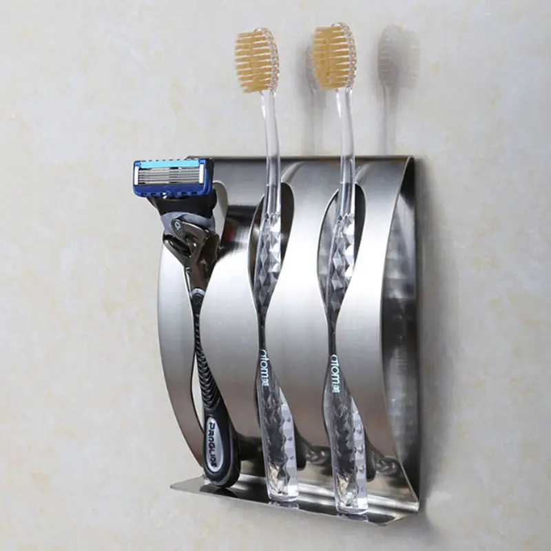 Stainless-Steel-Wall-Mount-Toothbrush-Holder-3-2-Hook-Self-Adhesive ...