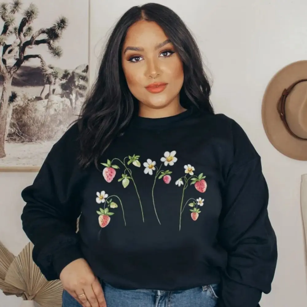 Strawberry-Sweater-Crewneck-Sweatshirt-Cottage-Fruit-Sweatshirts-Autumn ...