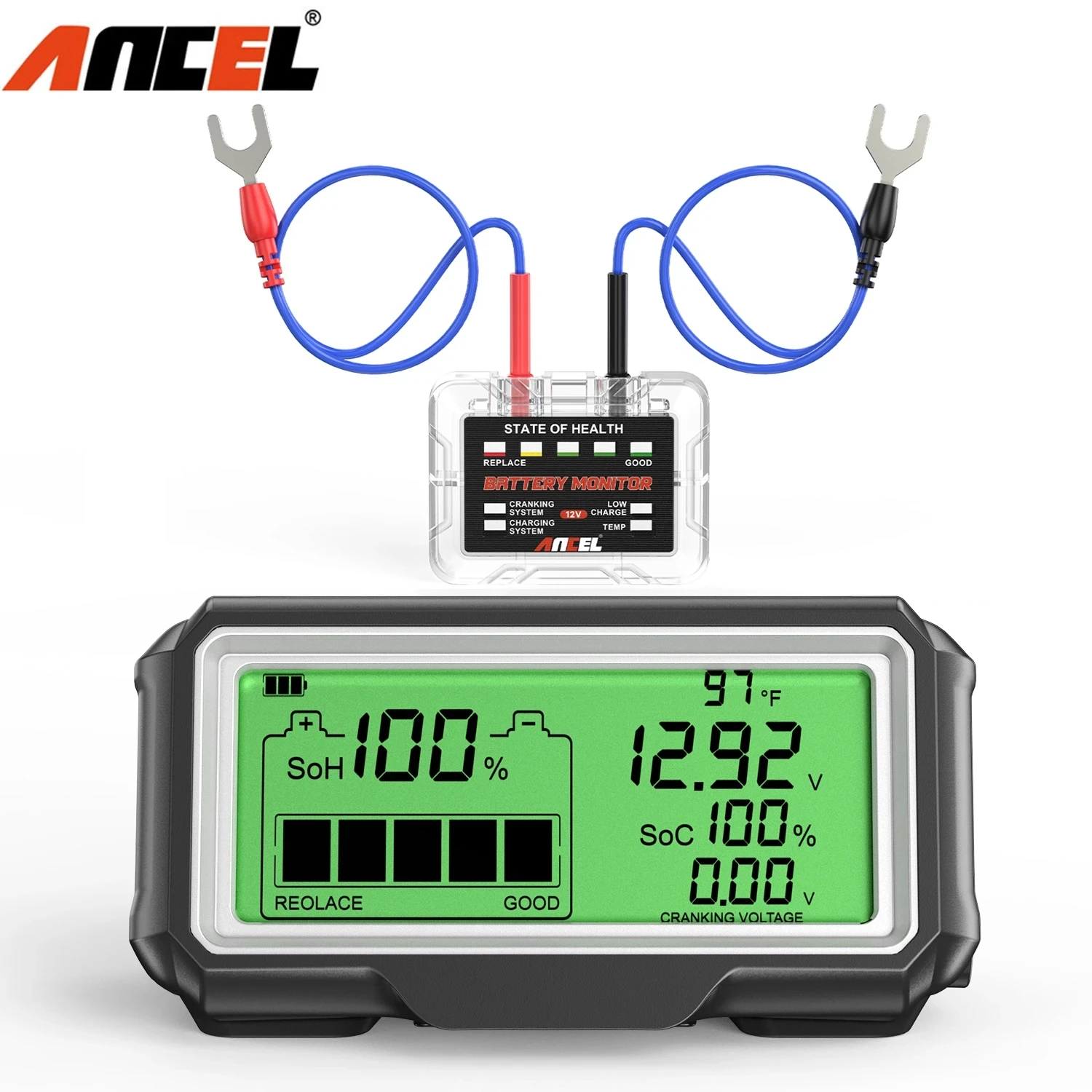 Ancel Bm200 프로 12v Led 자동차 배터리 테스터 모니터 헤드 업 디스플레이 방수 Soh Soc 충전 배터리