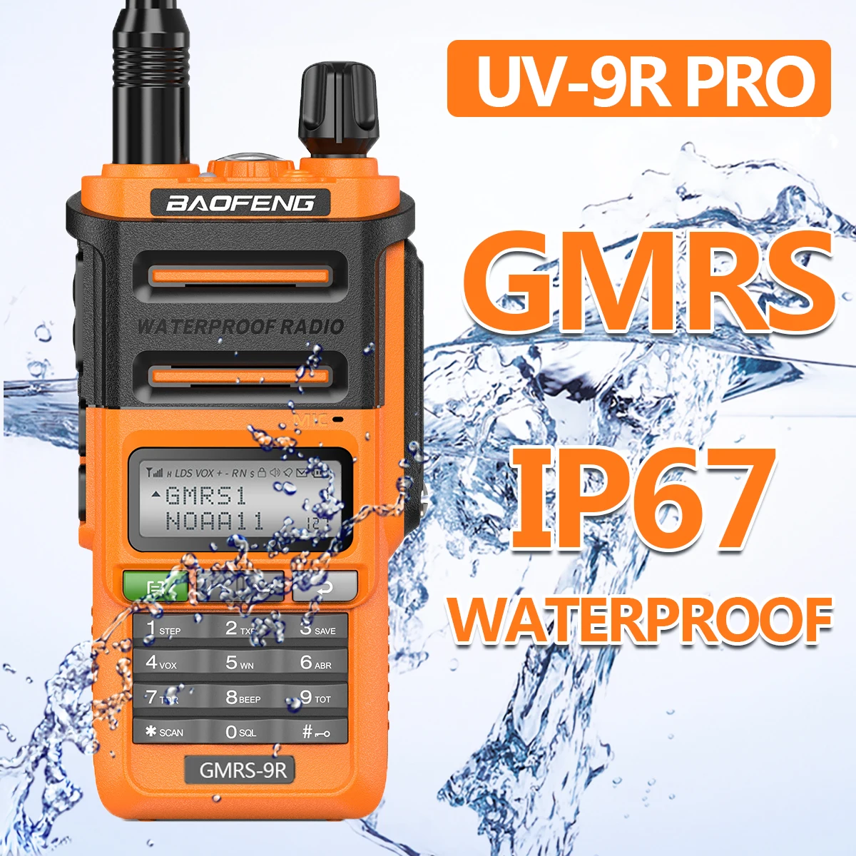 Baofeng-GMRS-9R-Walkie-Talkie-462-467MHz-IP67-Waterproof-High-Power-NOAA-Weather-Channel-Receive ...