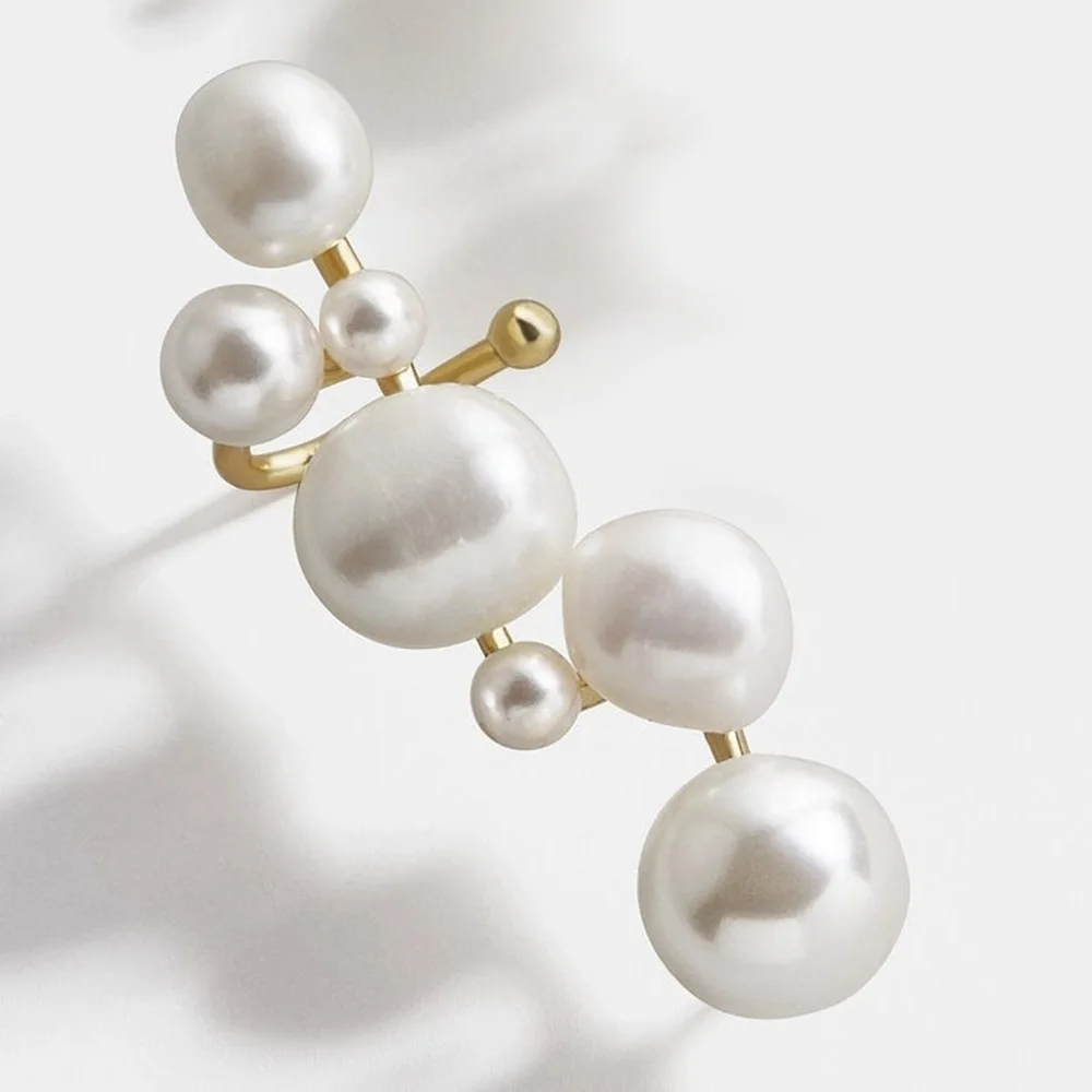 Ear Cuffs Pierced Ears Pearls | Earring Pearl Long Ear Cuff - Fashion ...