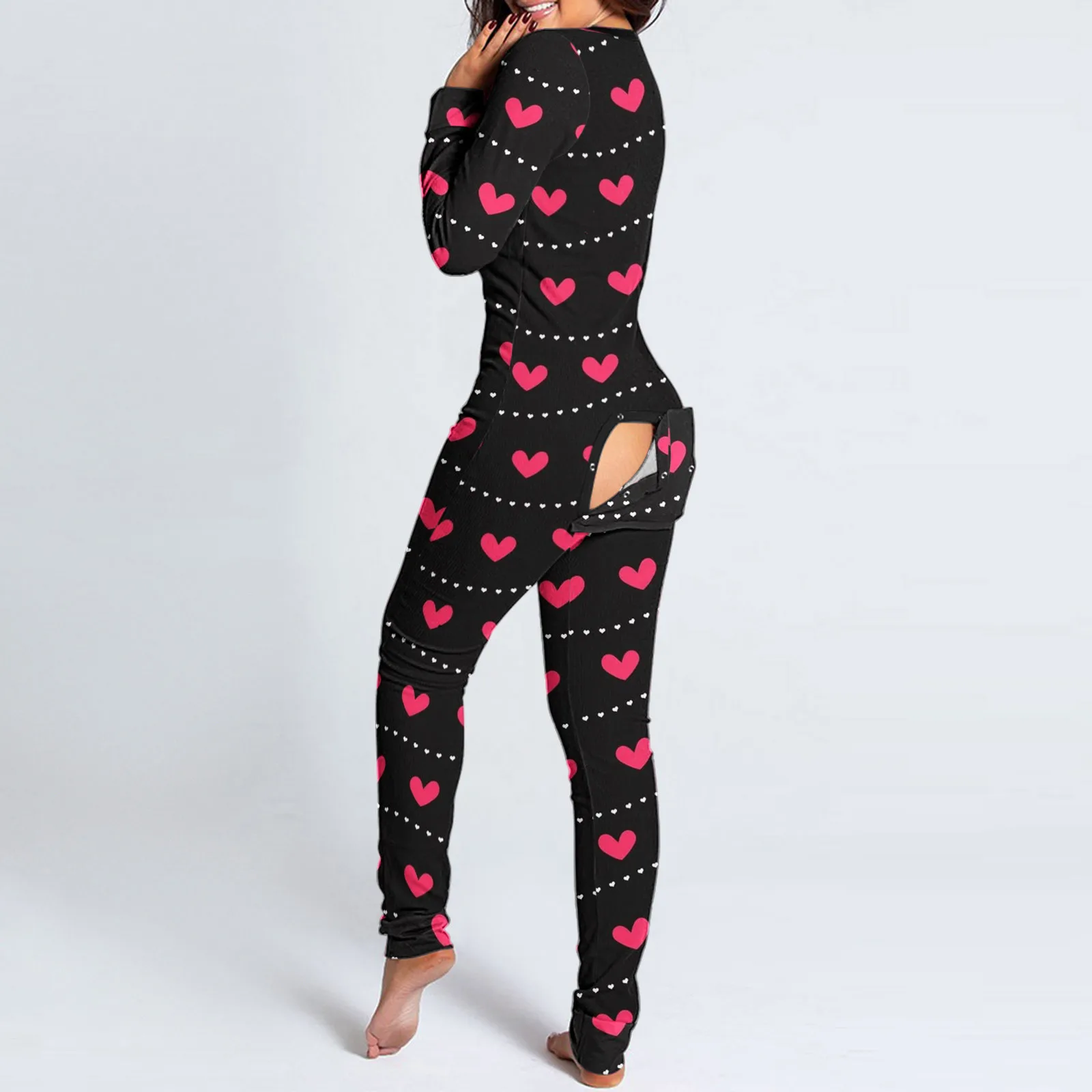 Valentine's Day Print Onesies Womens Button down Functional Buttoned ...