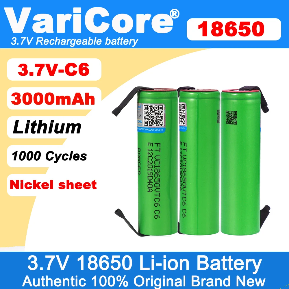 VTC6 3.7V 3000mAh 18650 Li-ion Rechargeable Battery 20A Discharge ...