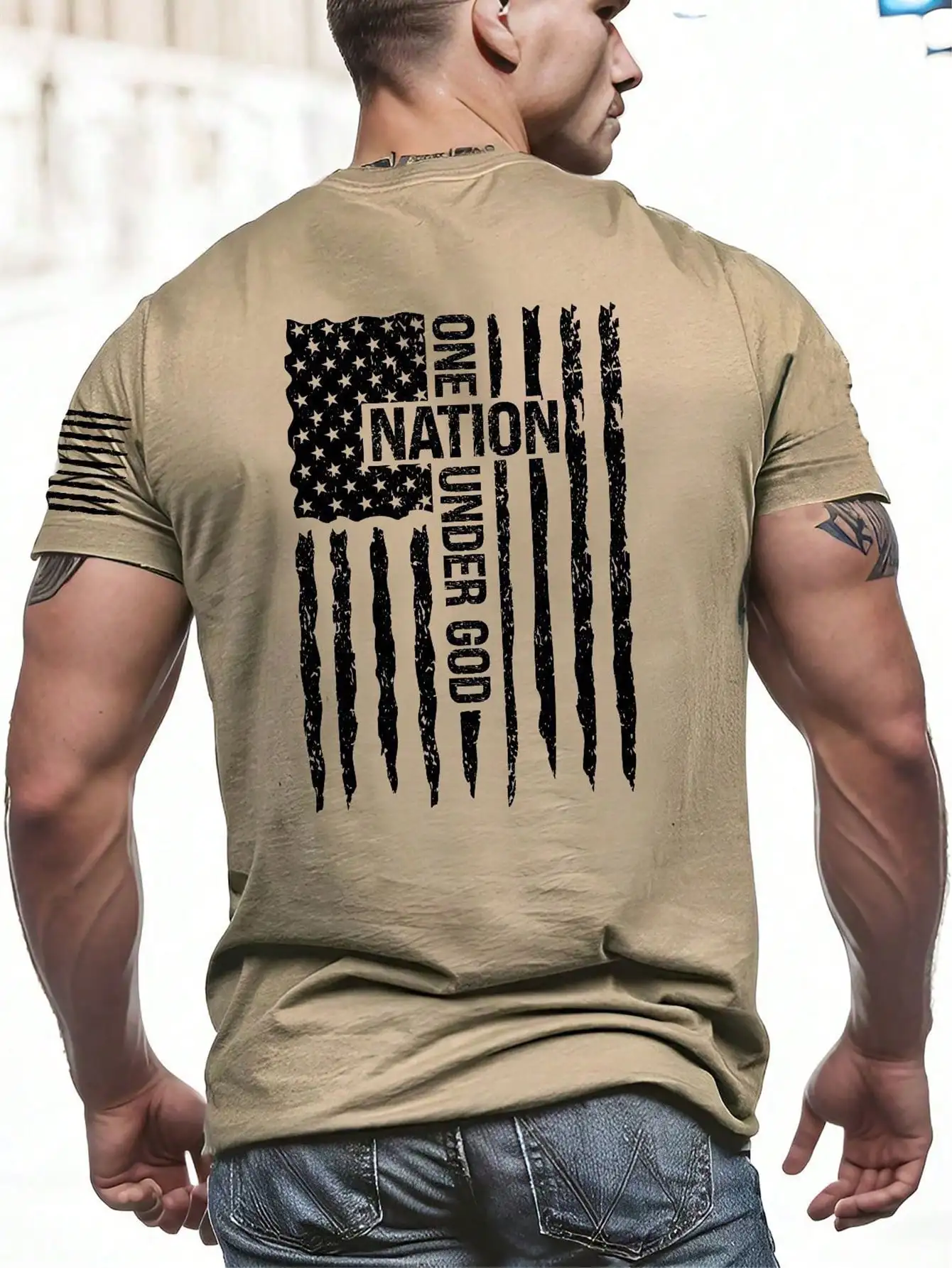 American-Vintage-Men-s-Printed-T-shirt-Fashion-Flag-Slogan-Pattern-T ...
