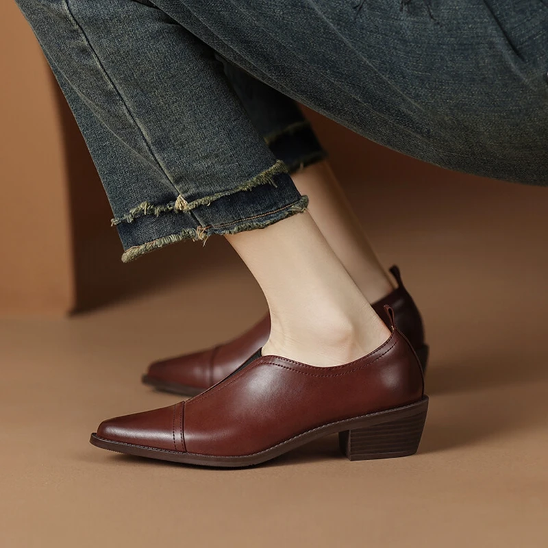 NEW-Spring-Women-Pumps-Split-Leather-High-Heels-Pointed-Toe-Chunky-Heel ...