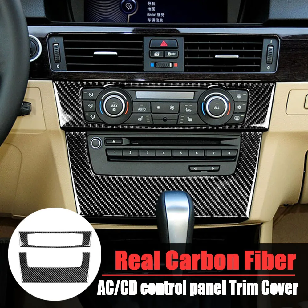 2PCS-Real-Carbon-Fiber-Car-Center-Control-CD-Panel-Frame-Cover ...