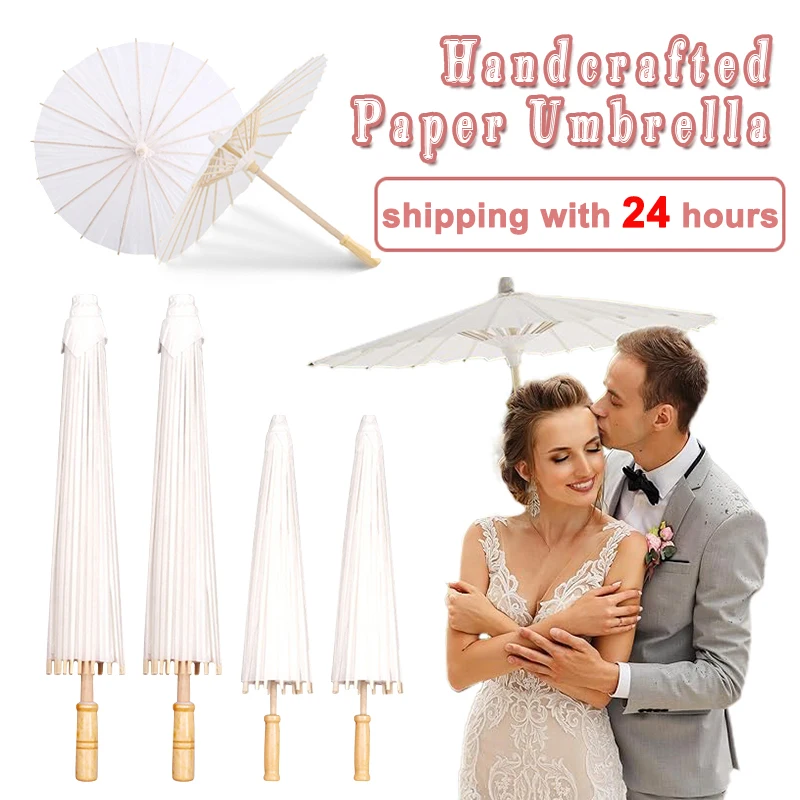84-60CM-White-Paper-Parasol-Umbrella-for-Wedding-Party-Favor-DIY-Bamboo ...