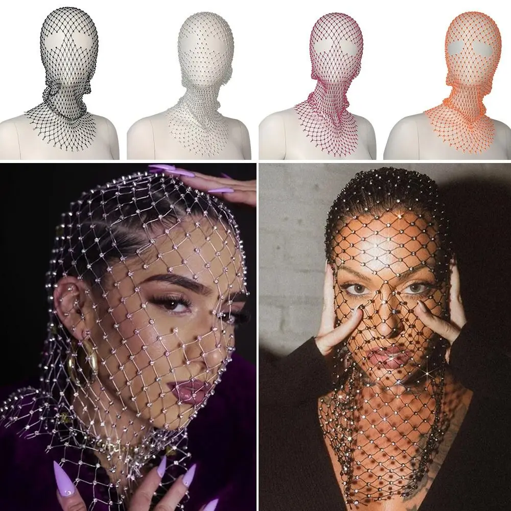Women-Balaclava-Elastic-Rhinestone-Turban-Ladies-Shining-Fishnet ...