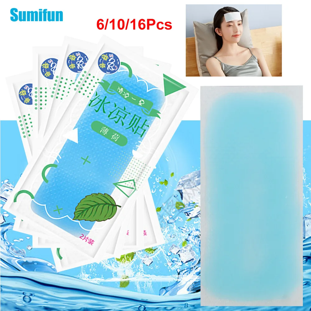 6-10-16pcs-Cooling-Gel-Patch-Anti-Heatstroke-Relief-Cold-Headache ...