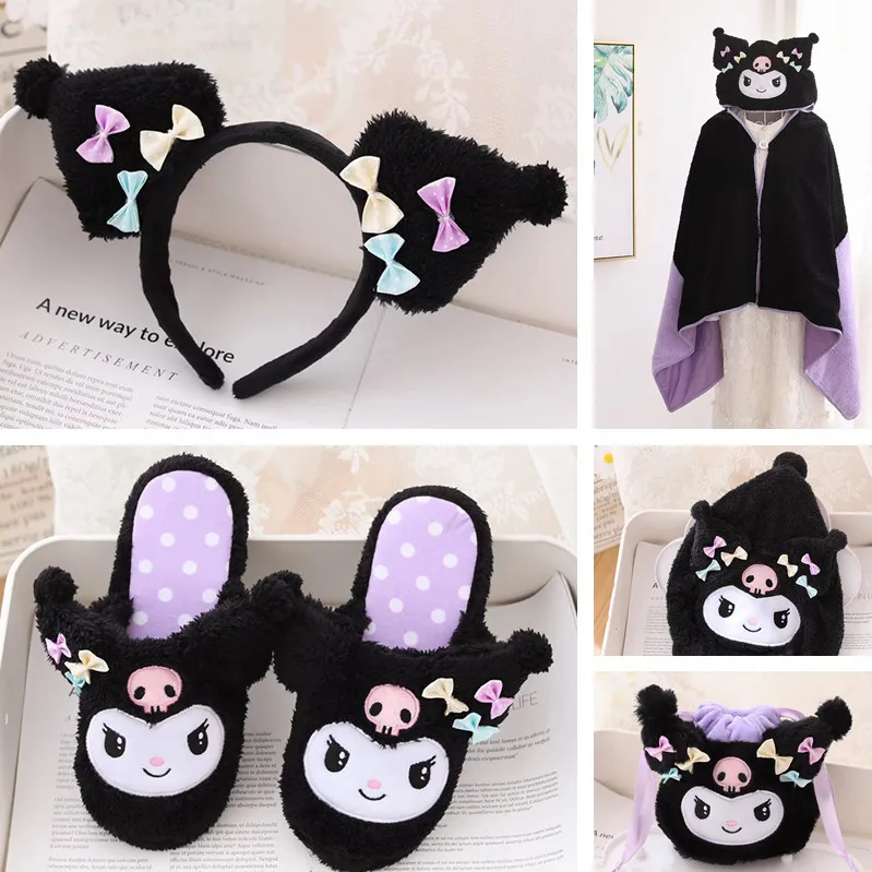 Cute cartoon Kuromi girl headband headdress women cloak slippers dry ...