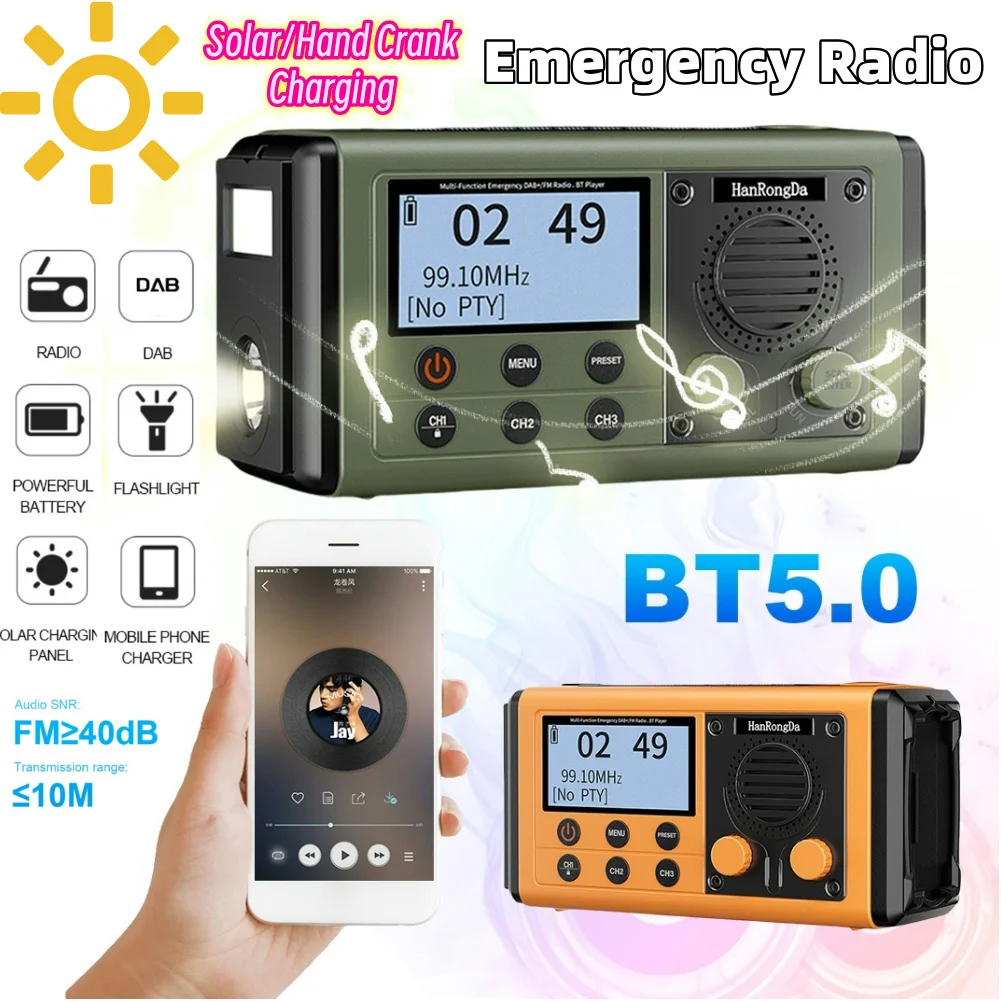 10000mAh Multifunctional DAB FM Radio Solar/Hand Crank Charging Outdoor ...