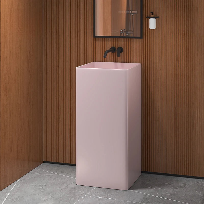 High-end-pink-artificial-stone-column-washbasin-B-B-home-integrated ...