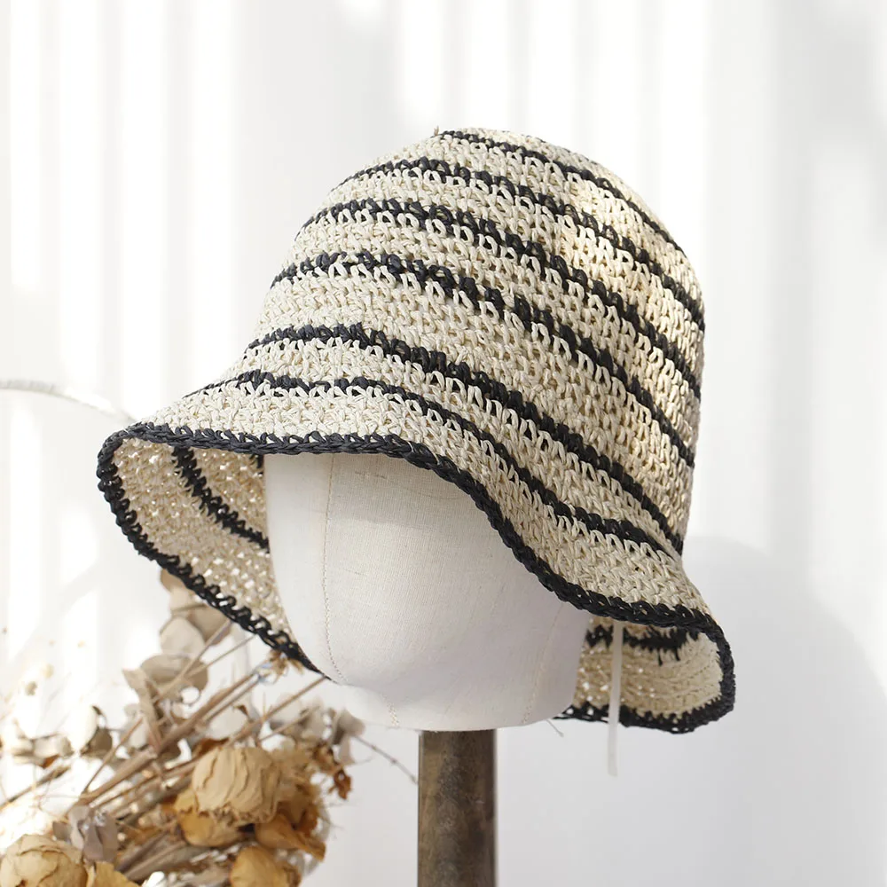 2024 summer sun hat bow stripe hat Sun visor women's summer panama ...