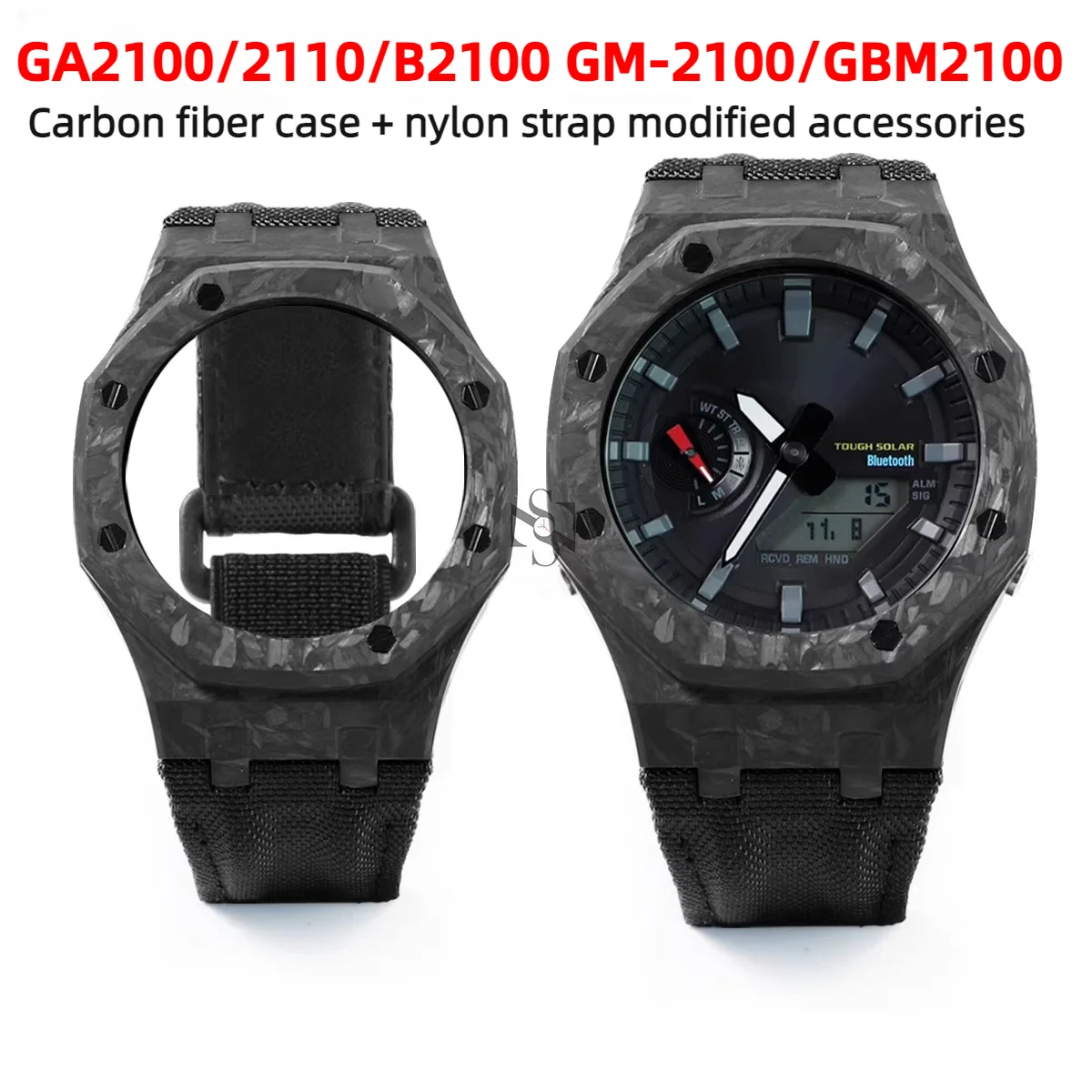 GA2100 Mod kit Carbon Fiber Case & Nylon Strap For Casio GA-2100/2110 ...