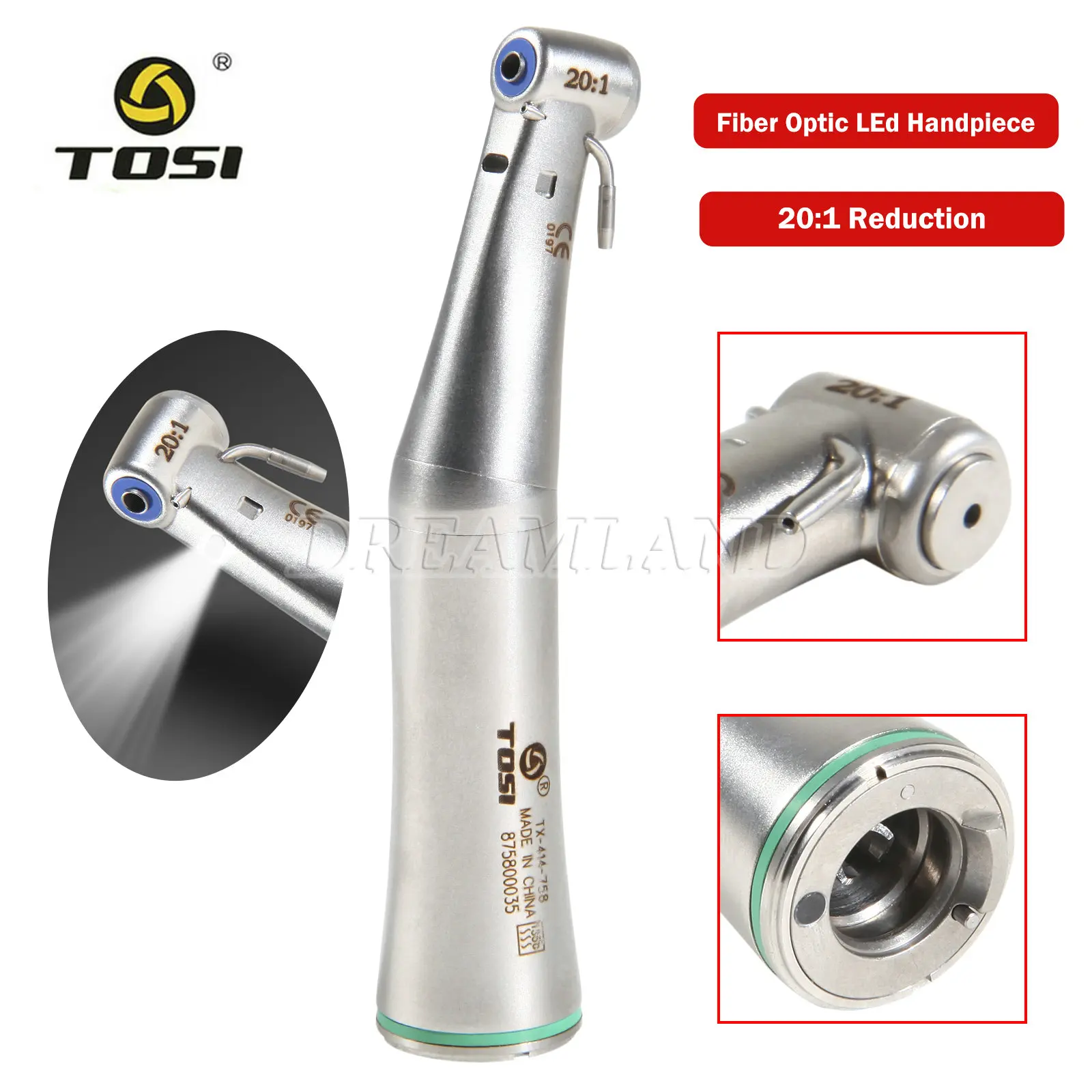 Detachable 20:1 Fiber Optic LED Dental Contra Angle Push Button ...
