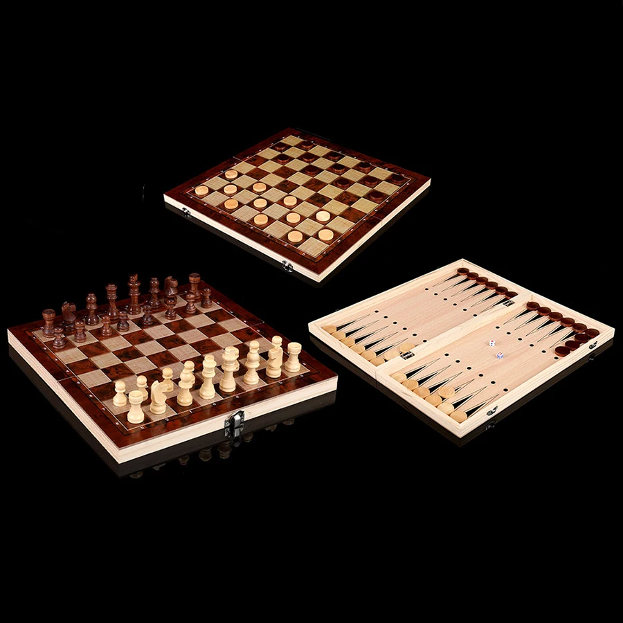 3 in 1 Chess Board, Folding Wooden Portable Chess Game Board, Wooden ...