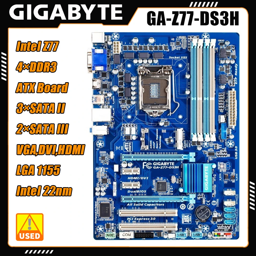 Gigabyte-placa base de GA-Z77-DS3H, Chipset Intel Z77, 4 x DDR3, 32GB, LGA 1155, enchufe de CPU ...