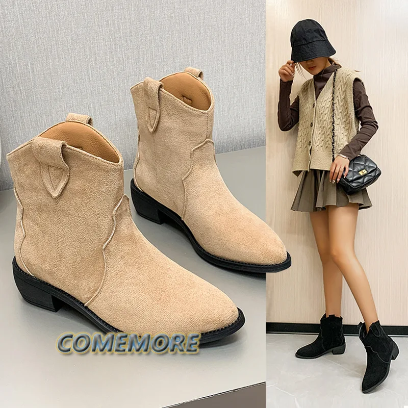 Autumn-Winter-Casual-Western-Cowboy-Ankle-Boots-Women-Leather-Cowgirl ...