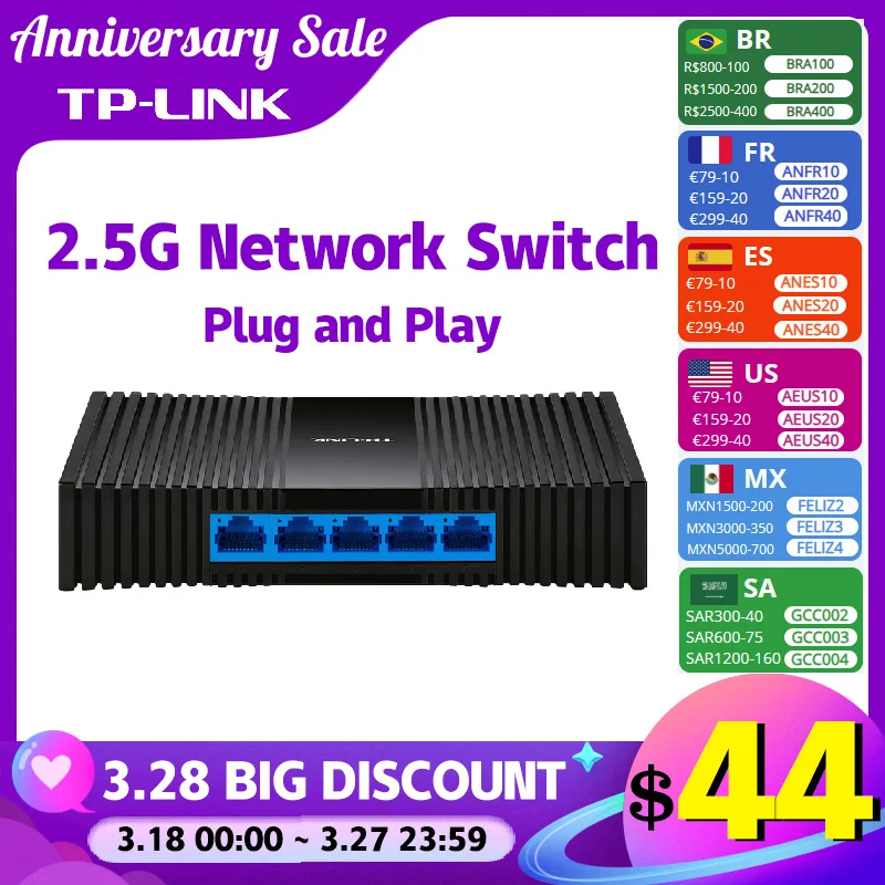 TP-Link-5-Port-2-5Gbps-Ethernet-Switch-2500M-Network-RJ45-Plug-Play ...