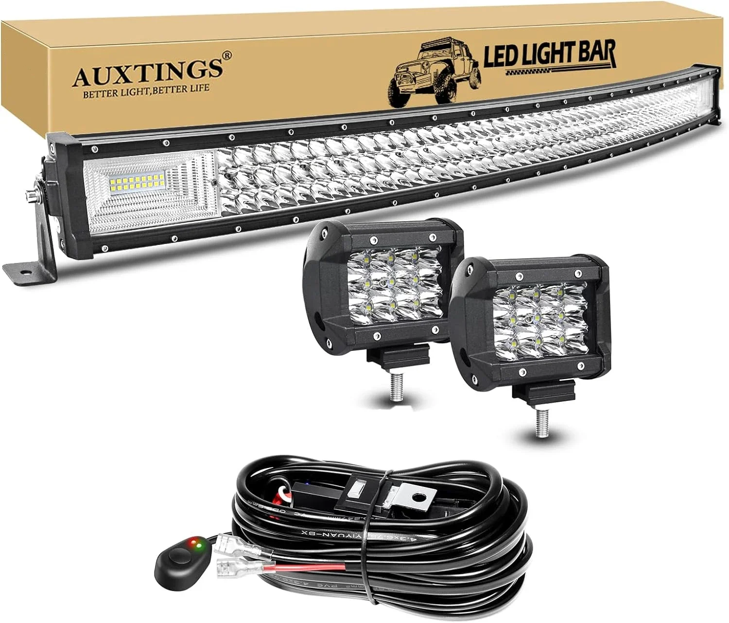 7D-22-52in-Curved-270W-675W-Off-Road-LED-Light-Bar-with-2x36W-Work ...