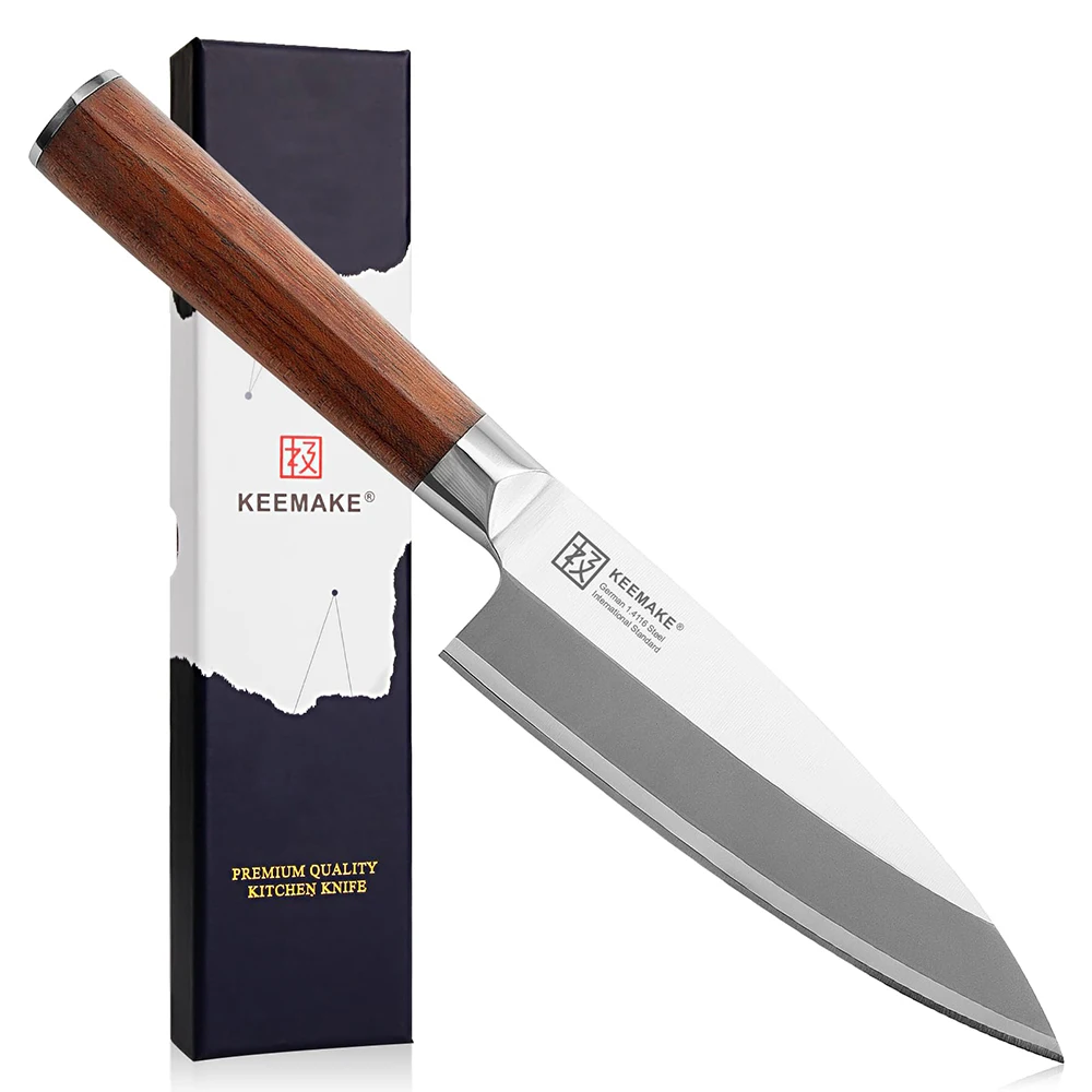 KEEMAKE-Deba-Chef-s-Knife-6-5-165mm-Single-Bevel-Blade-Rose-Wood-Handle ...